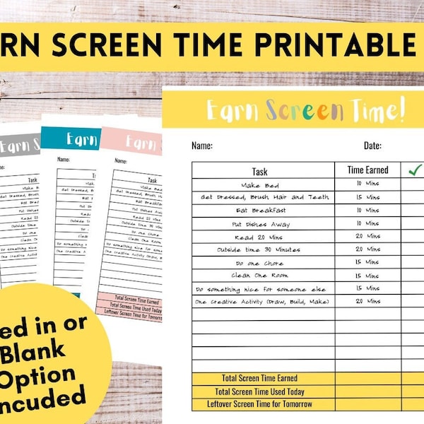 Chore Chart for Kids Earn Screen Time Daily Chore Chart Cleaning ...