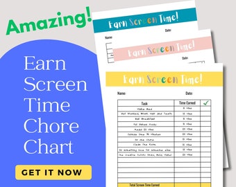 Chore Chart for Kids | Earn Screen Time | Daily Chore Chart | Cleaning ...