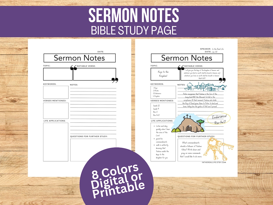 Sermon Notes Bible Study Tool | Bible Journal Planner | Bible Study ...