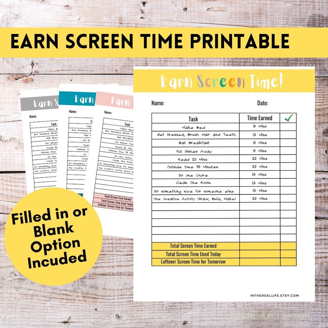 Chore Chart for Kids | Earn Screen Time | Daily Chore Chart | Cleaning ...