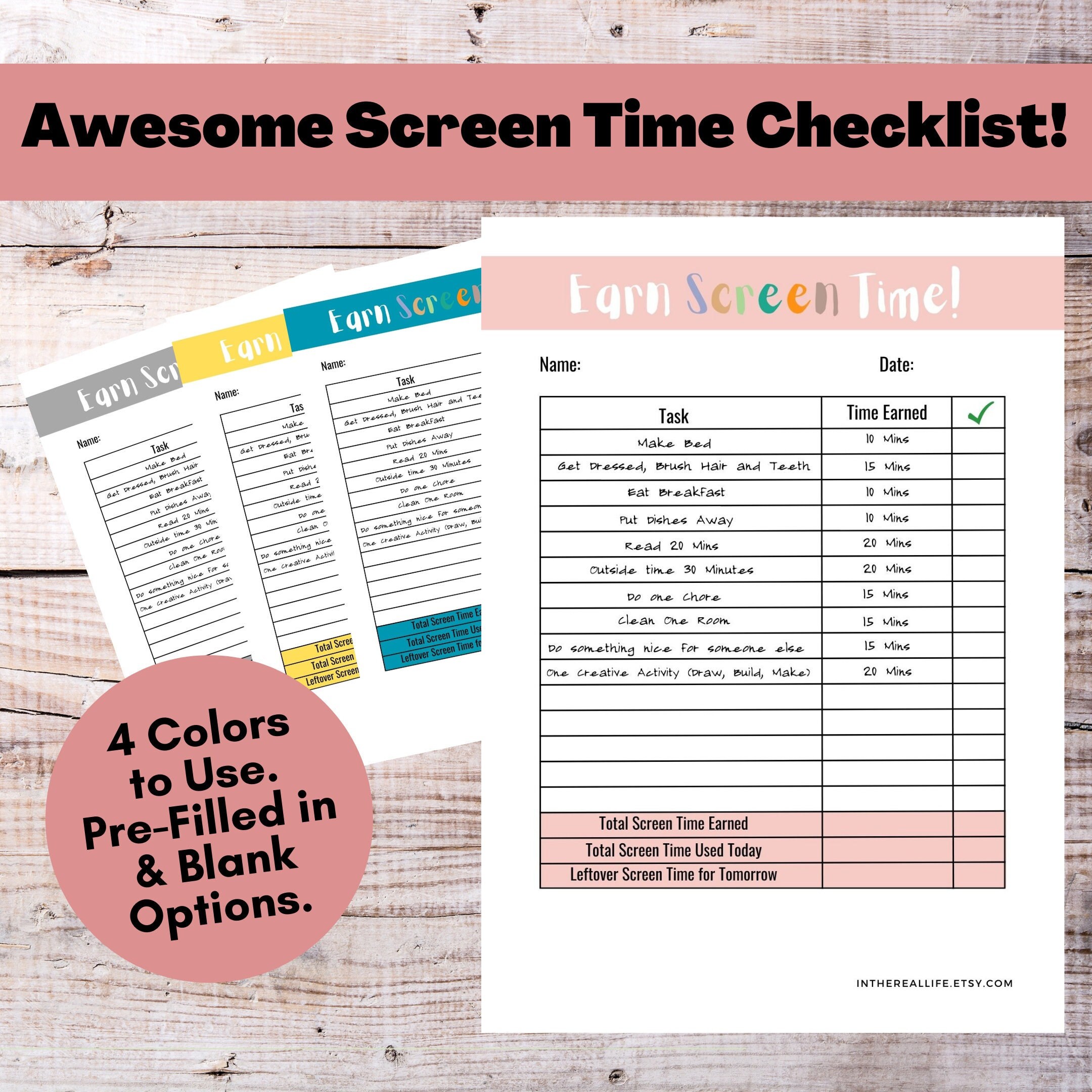 Chore Chart for Kids | Earn Screen Time | Daily Chore Chart | Cleaning ...
