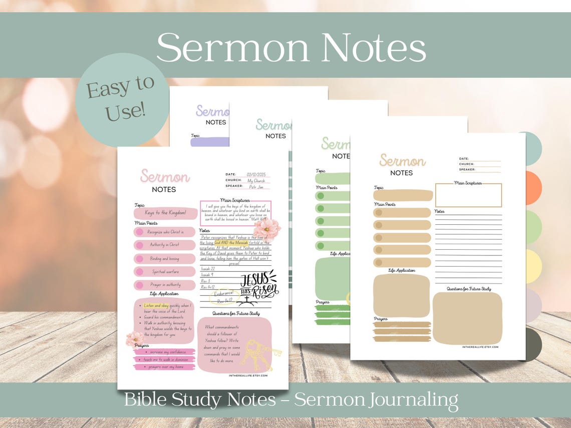 Sermon Notes Bible Study Tool | Bible Journal Planner | Bible Study ...