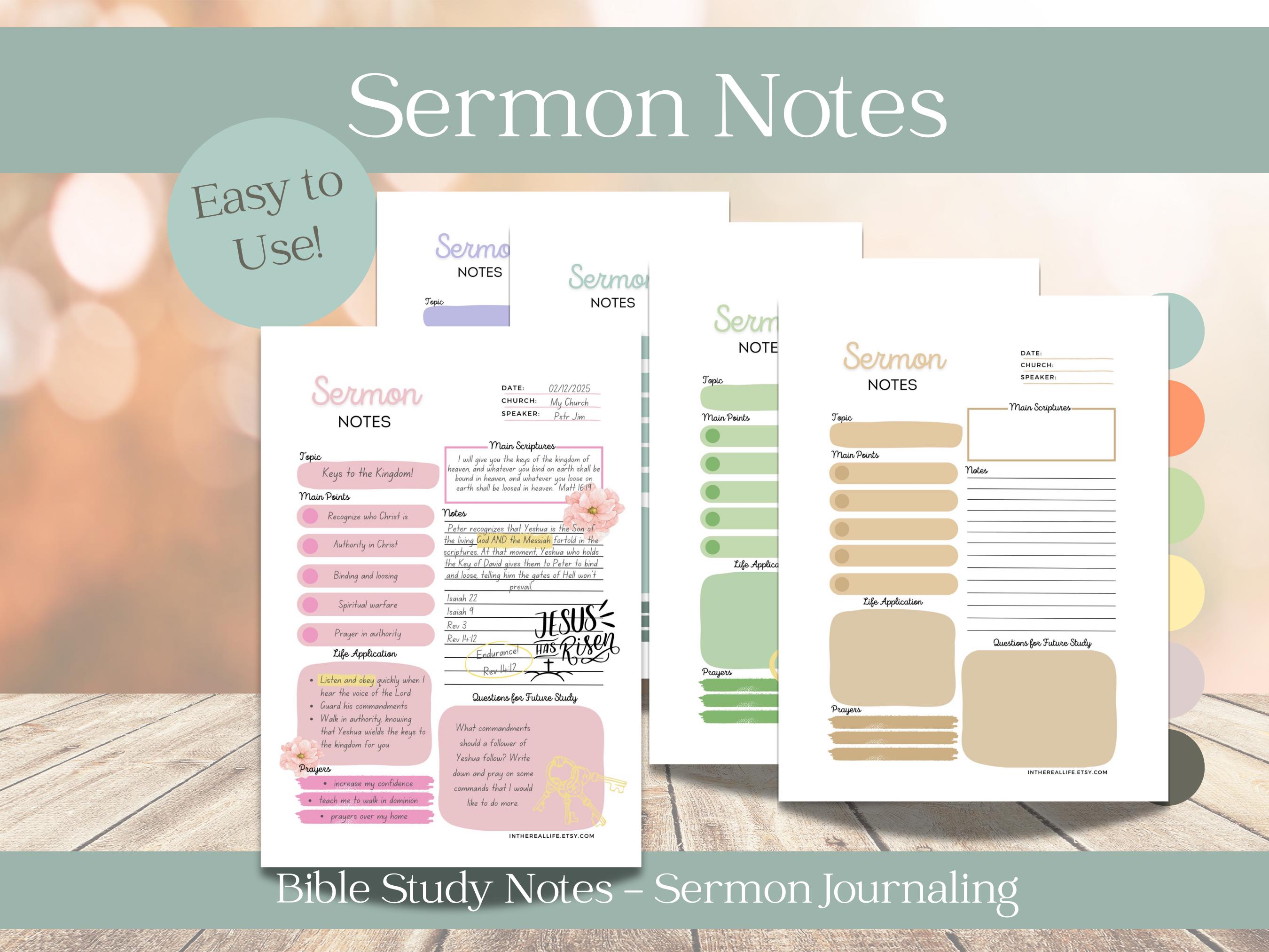 Sermon Notes Bible Study Tool | Bible Journal Planner | Bible Study ...