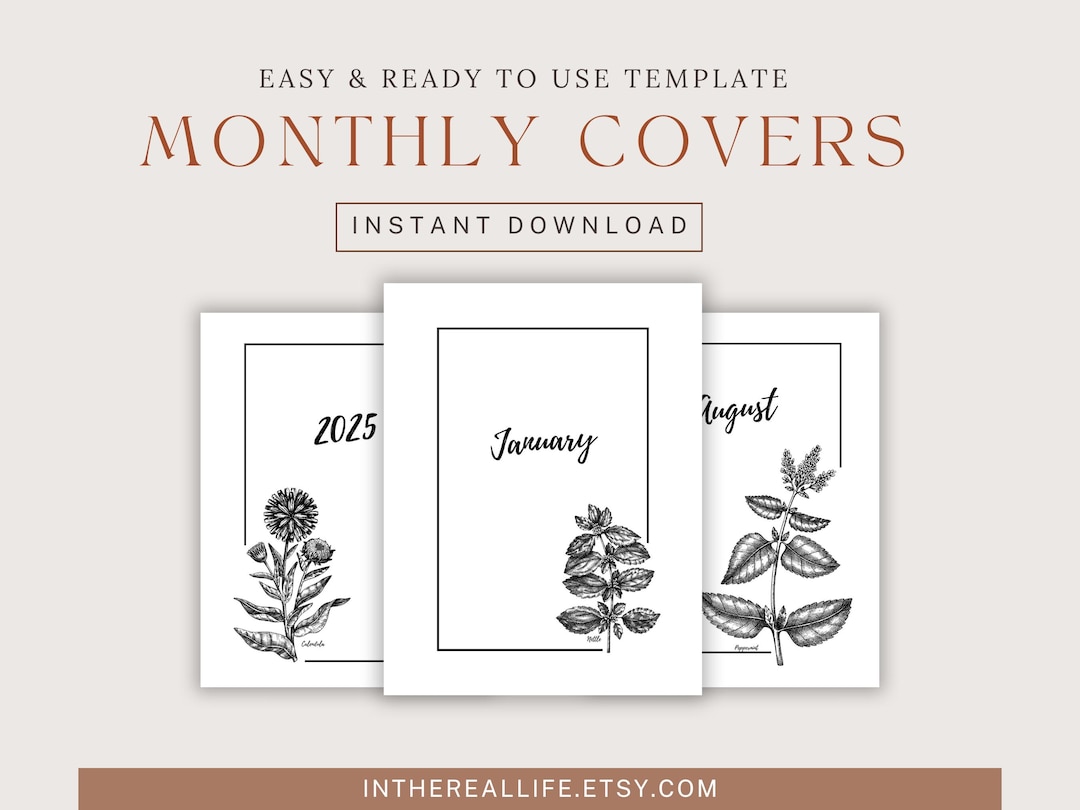 2025 Planner Template | Printable Herb Monthly Cover Pages | 2025 2026 ...