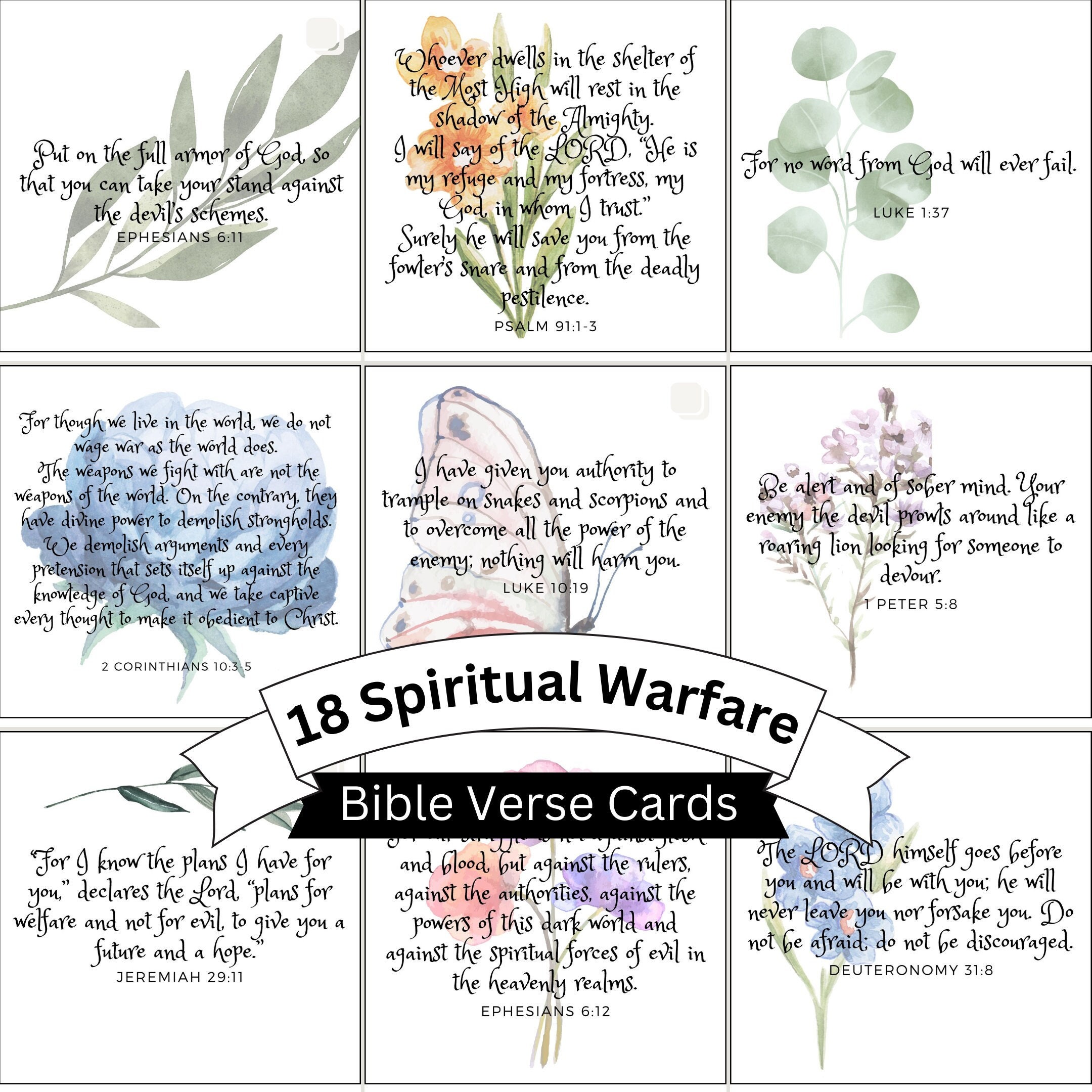20 Bible Verses Spiritual Warfare Bible Verse Notecards Scripture ...