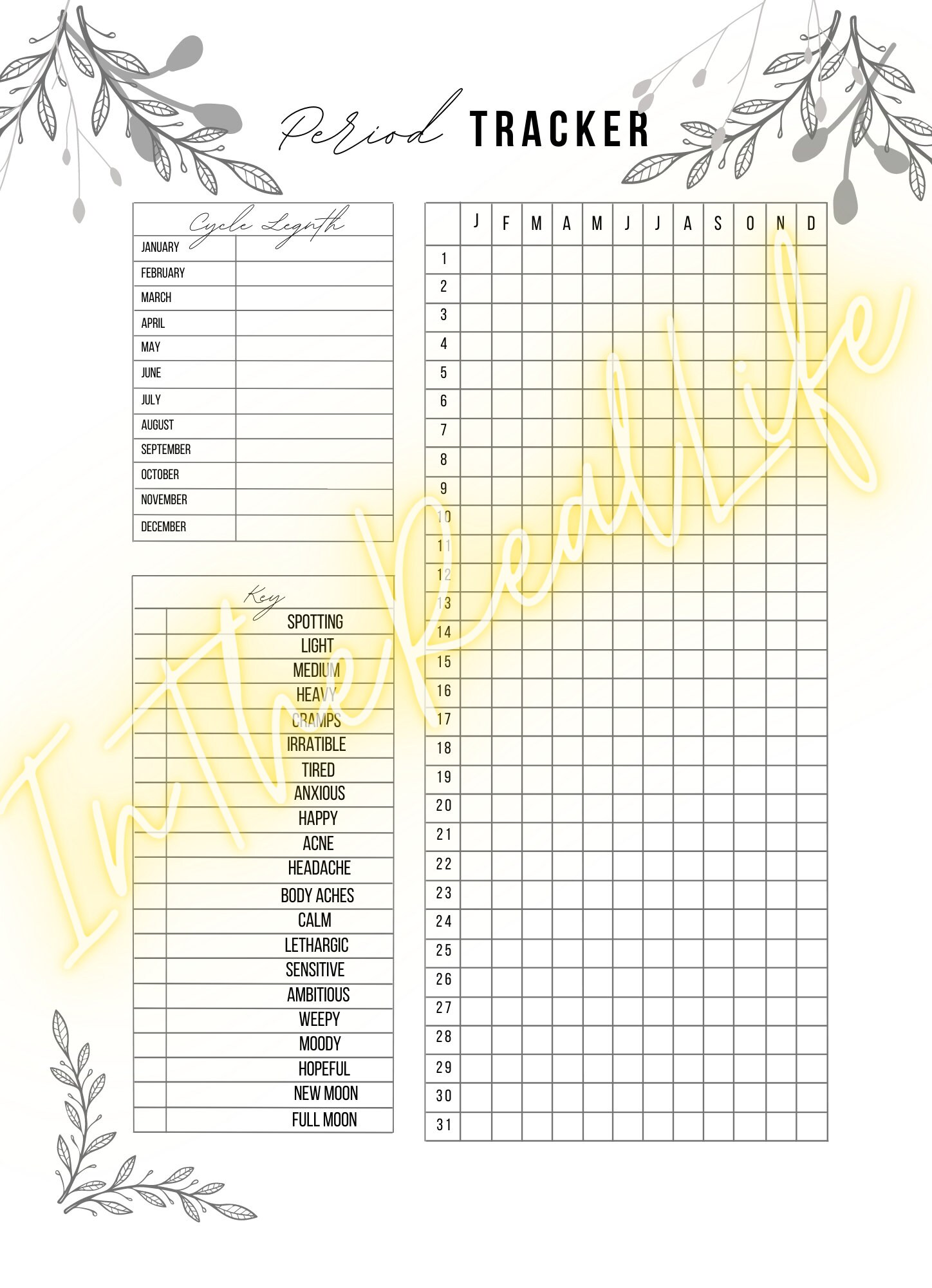 Period Tracker for Planner | Digital Period Tracker | Printable Period ...