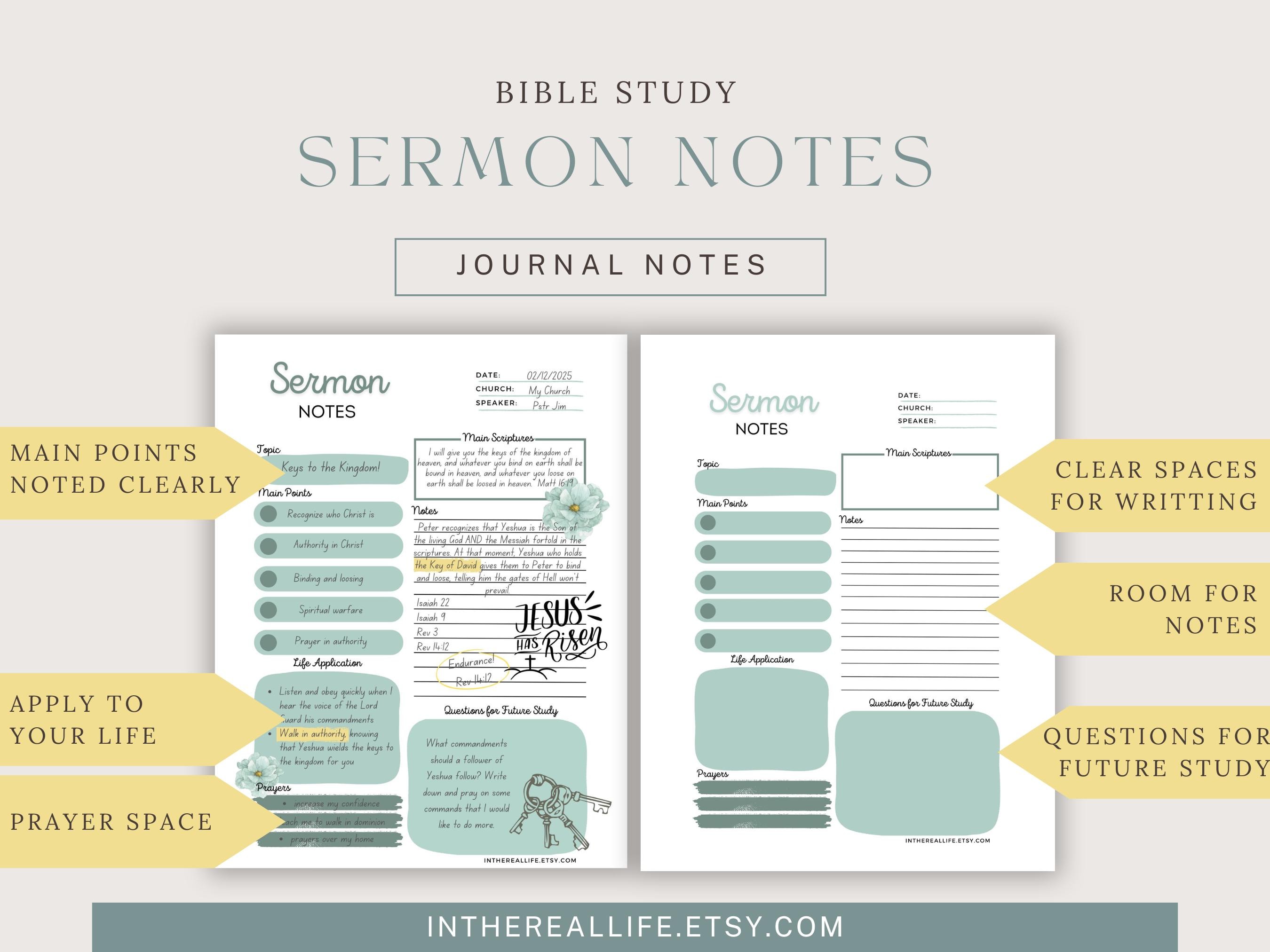 Sermon Notes Bible Study Tool | Bible Journal Planner | Bible Study ...