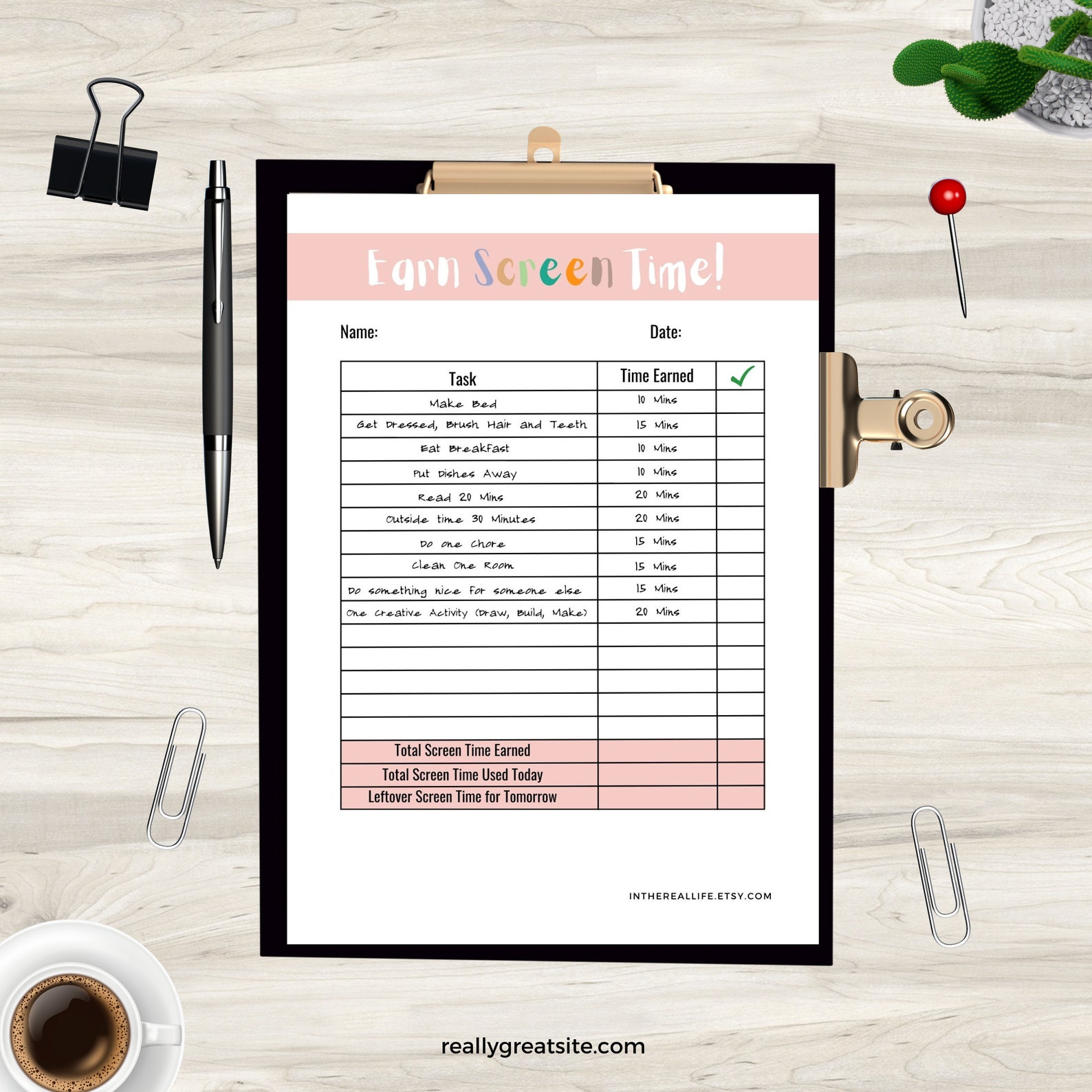 Chore Chart for Kids | Earn Screen Time | Daily Chore Chart | Cleaning ...