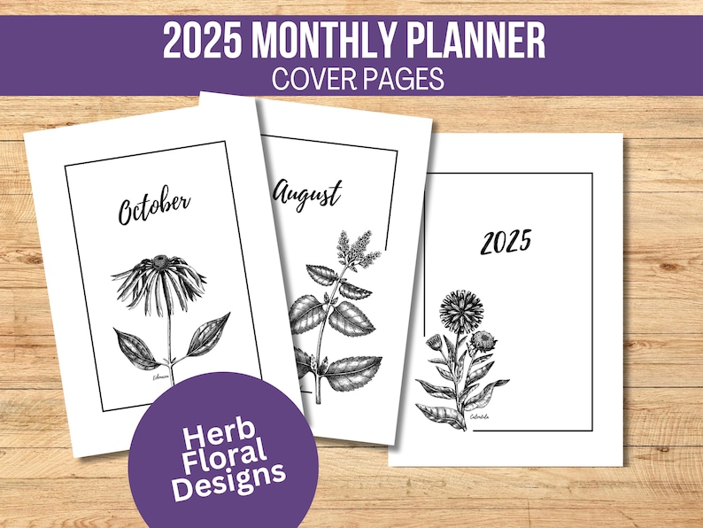 2025 Planner Template | Printable Herb Monthly Cover Pages | 2025 2026 ...