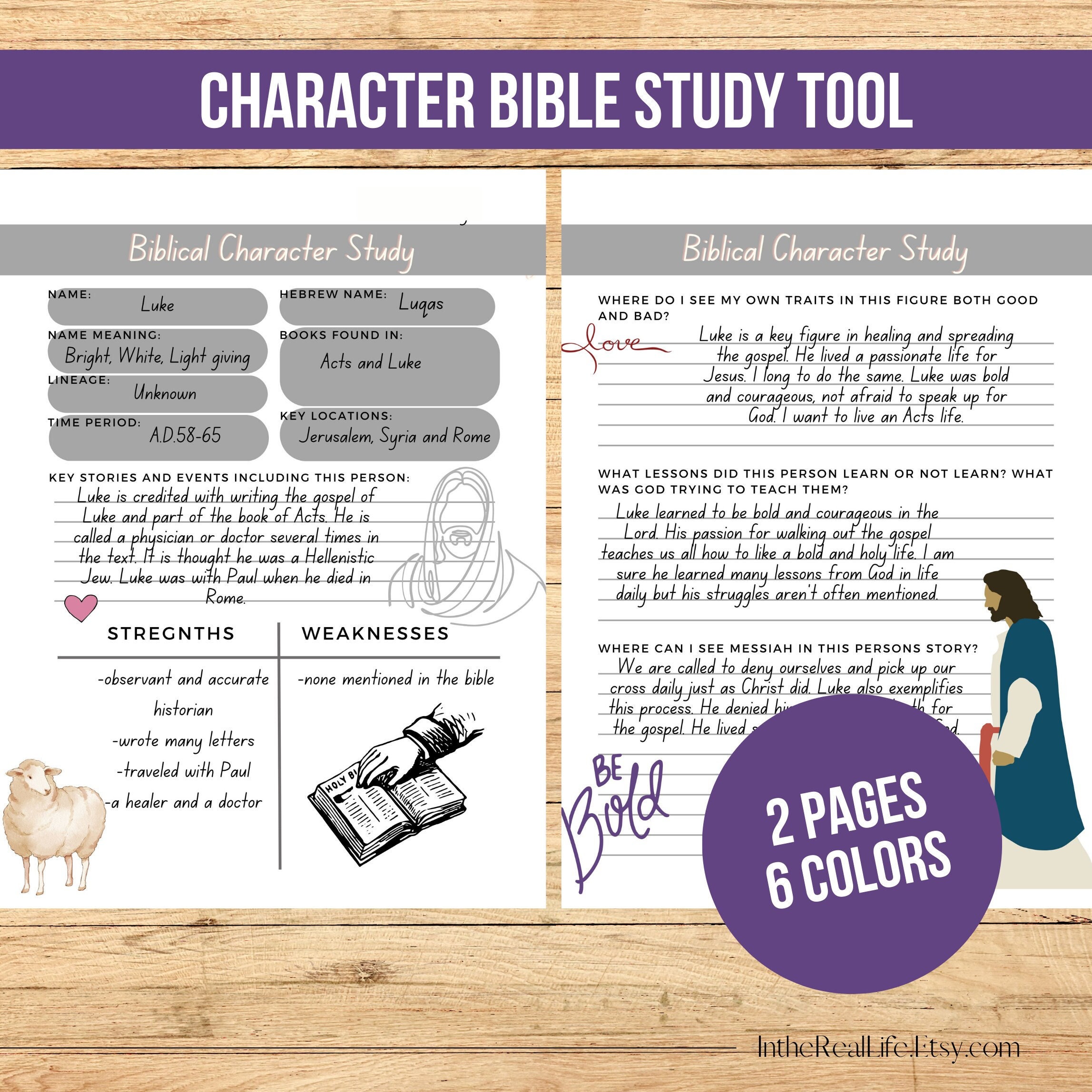 Bible Study Tool Biblical Character Study Bible Journal Planner Bible ...