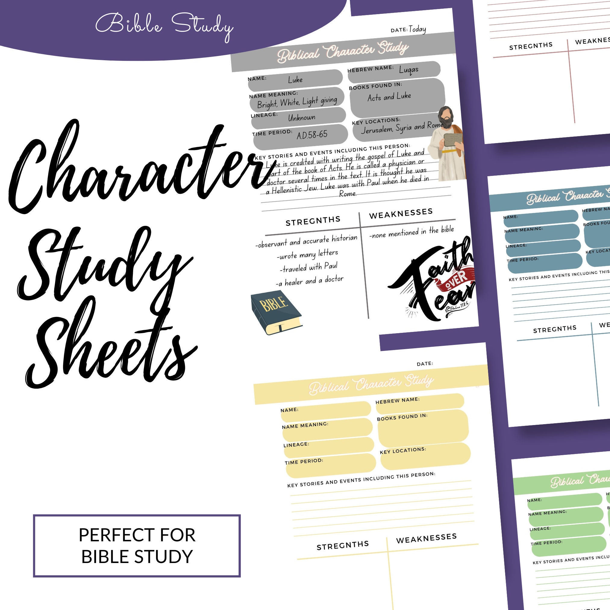 Character Study Printable Biblical Character Study Bible Study Tool ...