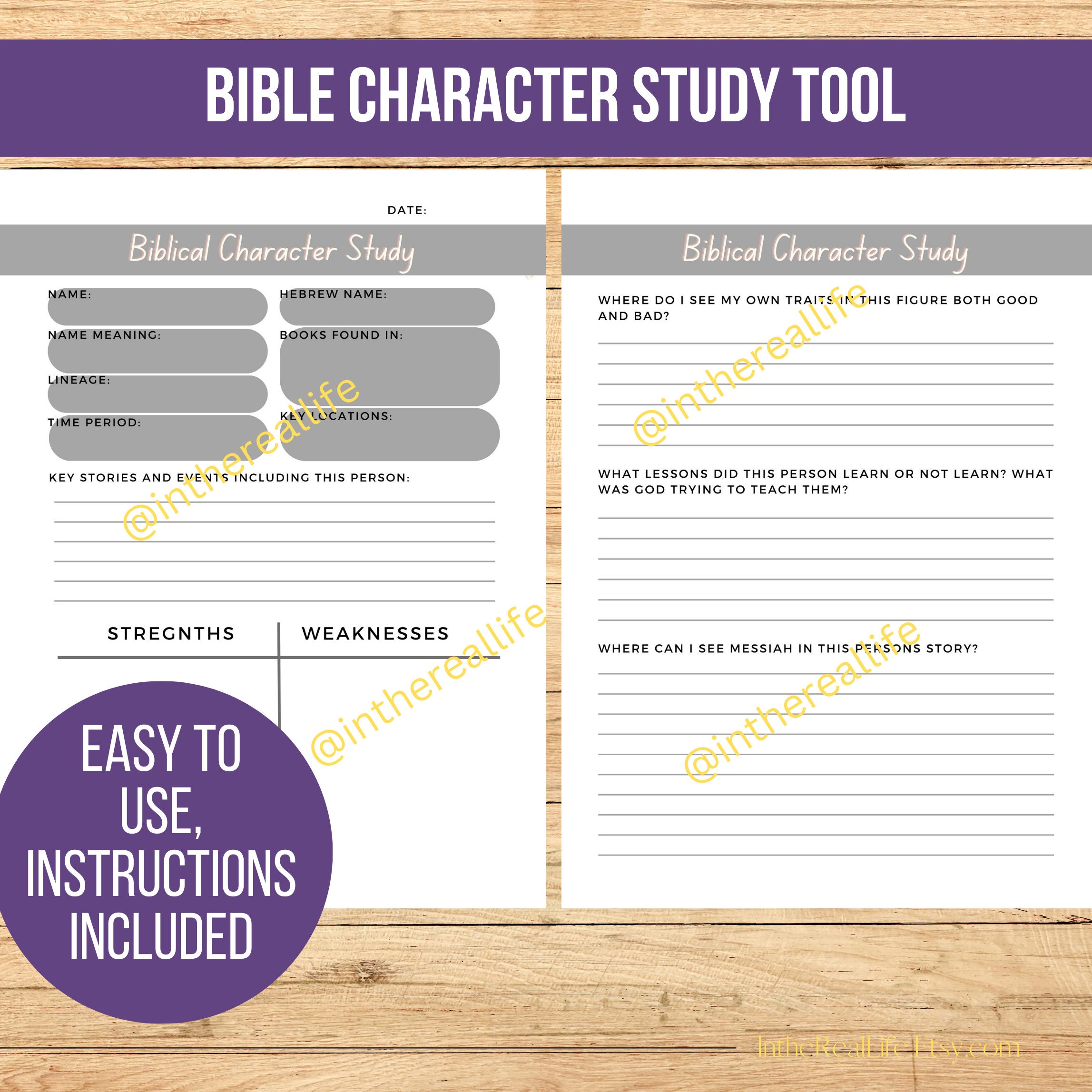 Bible Study Tool Biblical Character Study Bible Journal Planner Bible ...