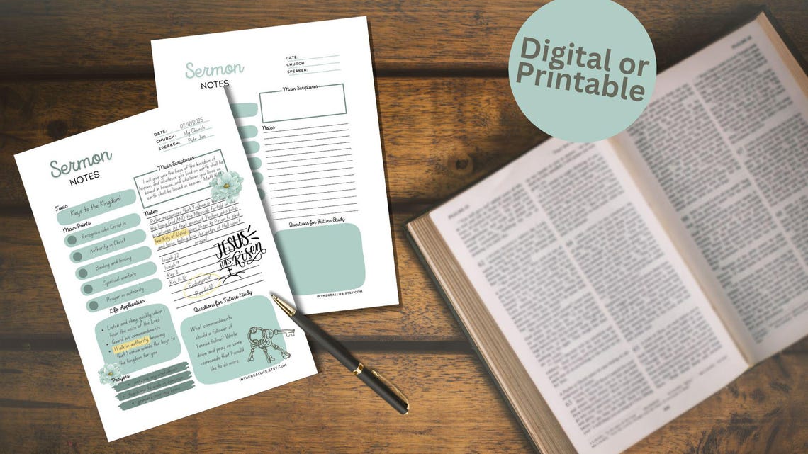 Sermon Notes Bible Study Tool | Bible Journal Planner | Bible Study ...