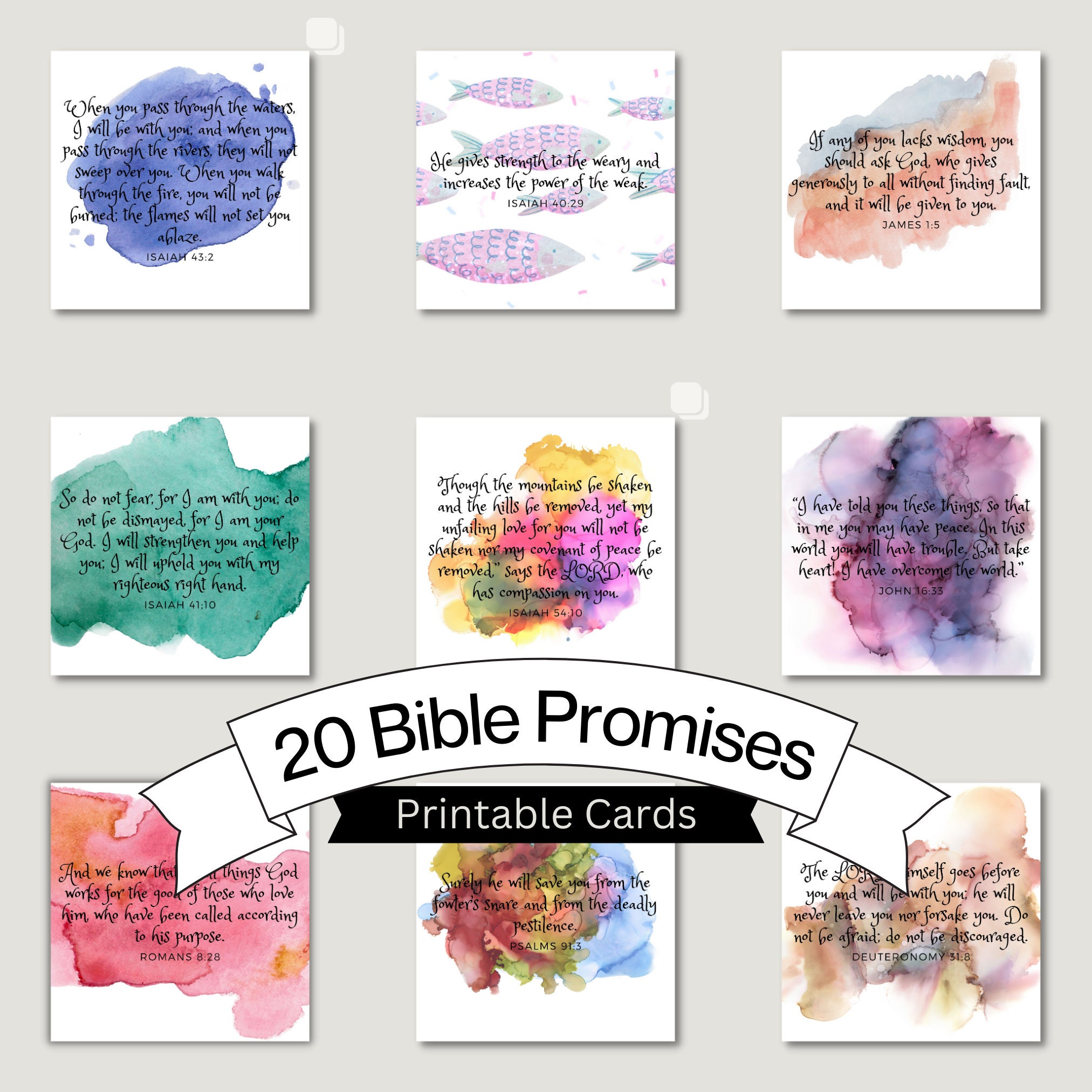 20 Bible Verse Promises Bible Verse Notecards Scripture Memorization ...