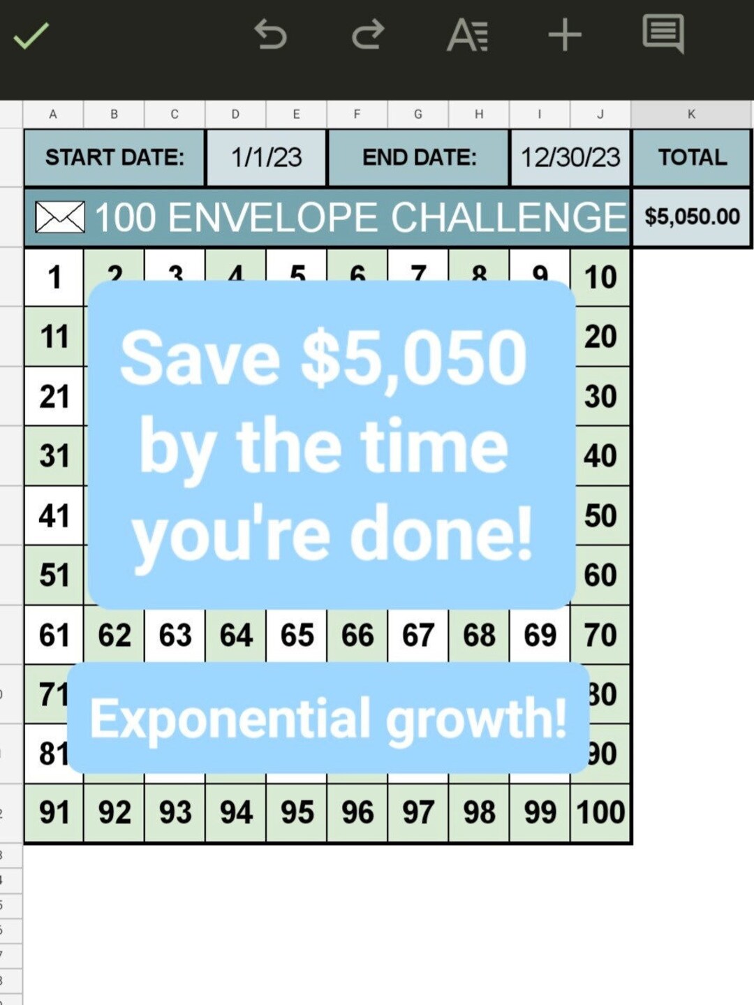 100 Envelope Challenge DIGITAL SAVINGS CHALLENGE Save the Numbers 1 ...