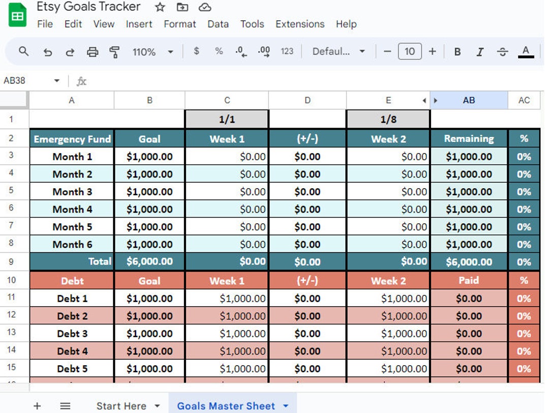 Money Goals Tracker Spreadsheet | Google Sheets | Debt Payoff ...