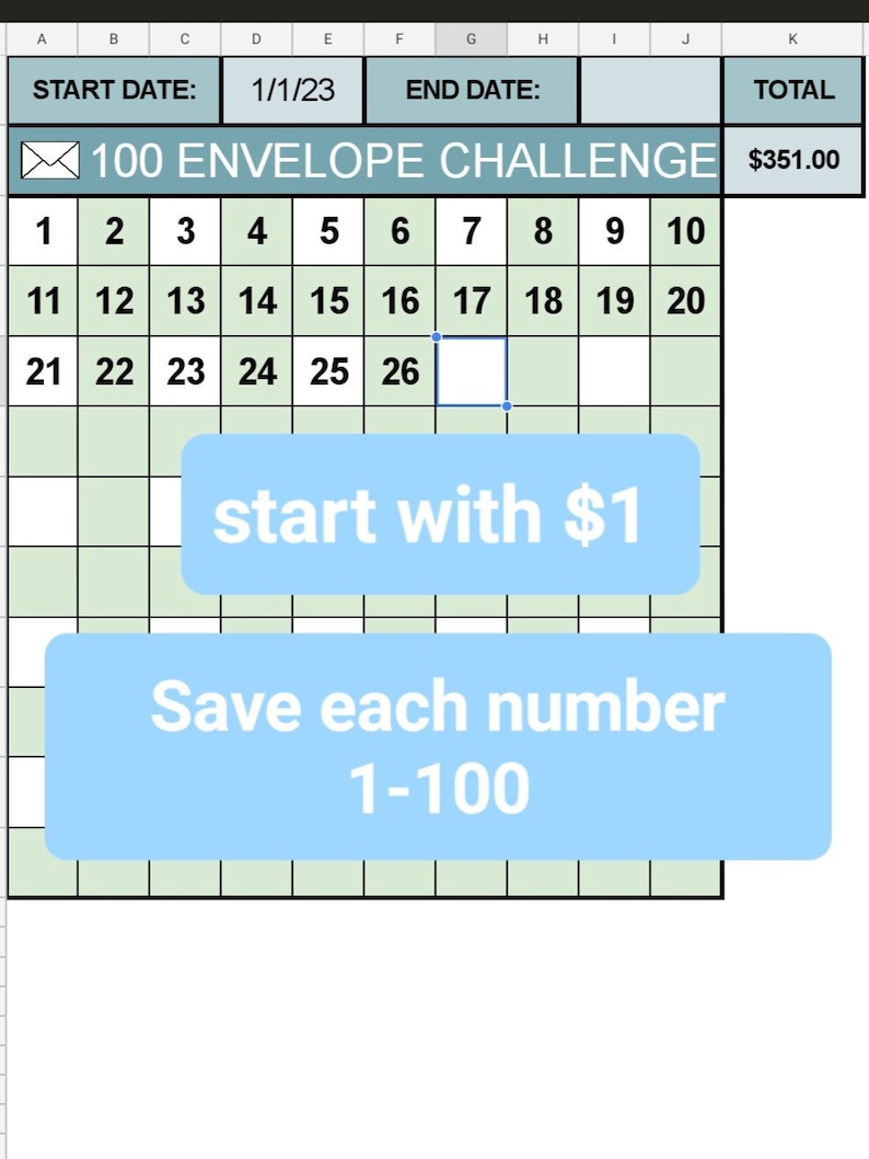 100 envelope challenge sheet - weryXXX