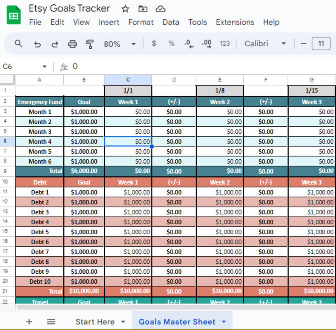 Money Goals Tracker Spreadsheet | Google Sheets | Debt Payoff ...