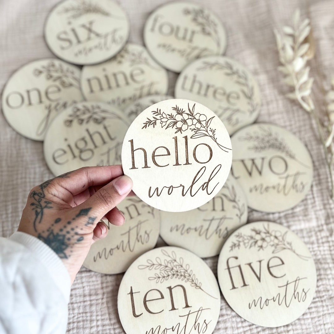 Engraved Baby Name Plaque Hello World Newborn Gift, Wooden Baby 4 ...