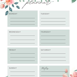 Weekly Planner Printable, Floral Green Pastels, PDF Instant Download - Etsy