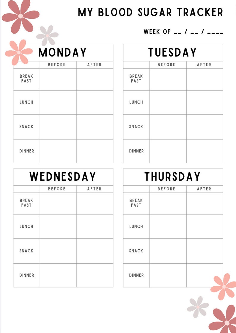 Blood Sugar Tracker for Diabetes, Insulin Tracker, Weekly Tracker ...