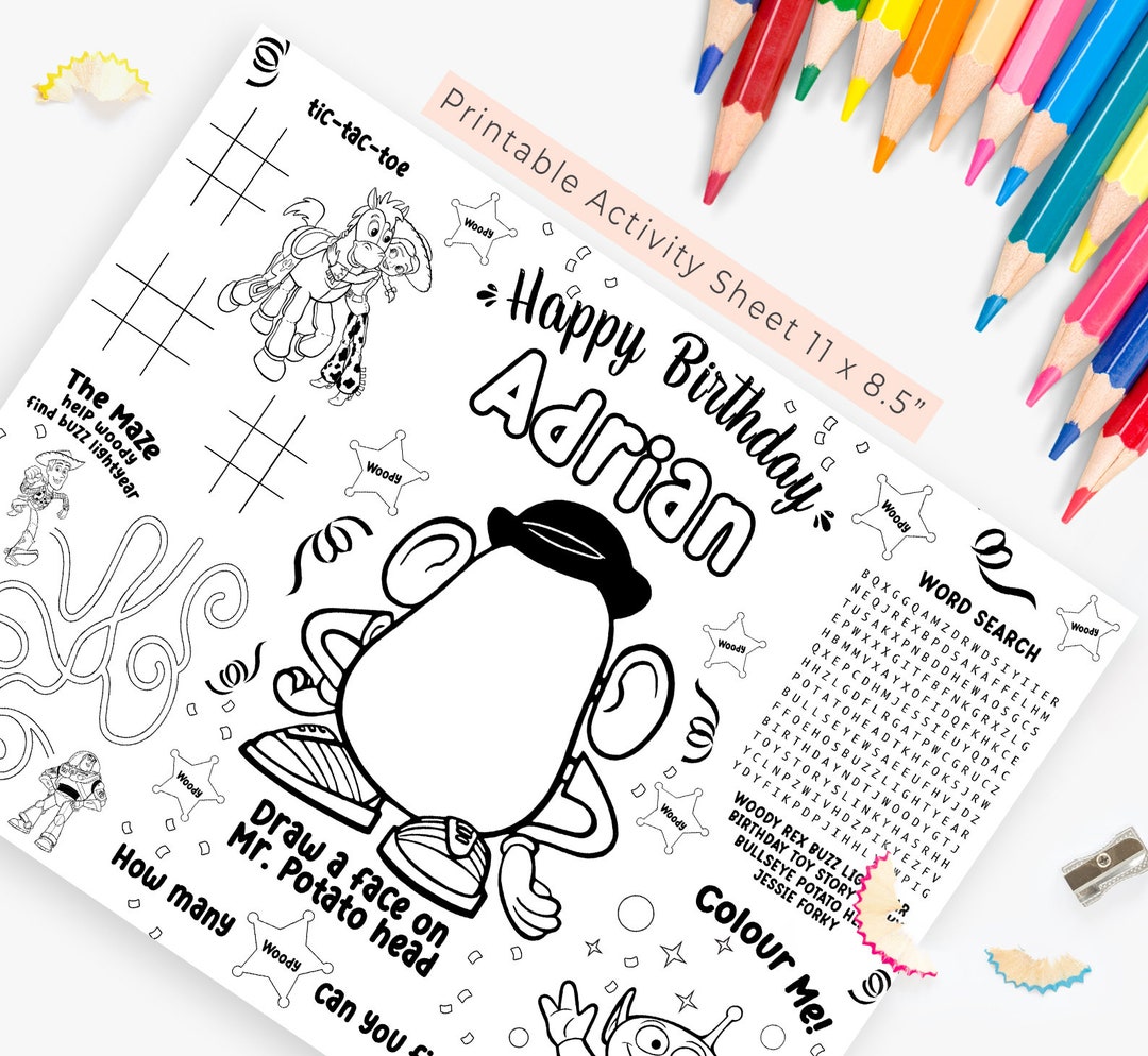 Toy Story Activity Page, Toy Story Placemat, Toy Story Birthday, Toy ...