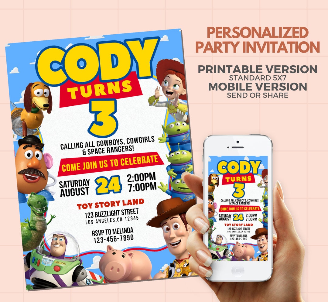 Toy Story Birthday Invite, Toy Story Mobile Invite, Printable Birthday ...