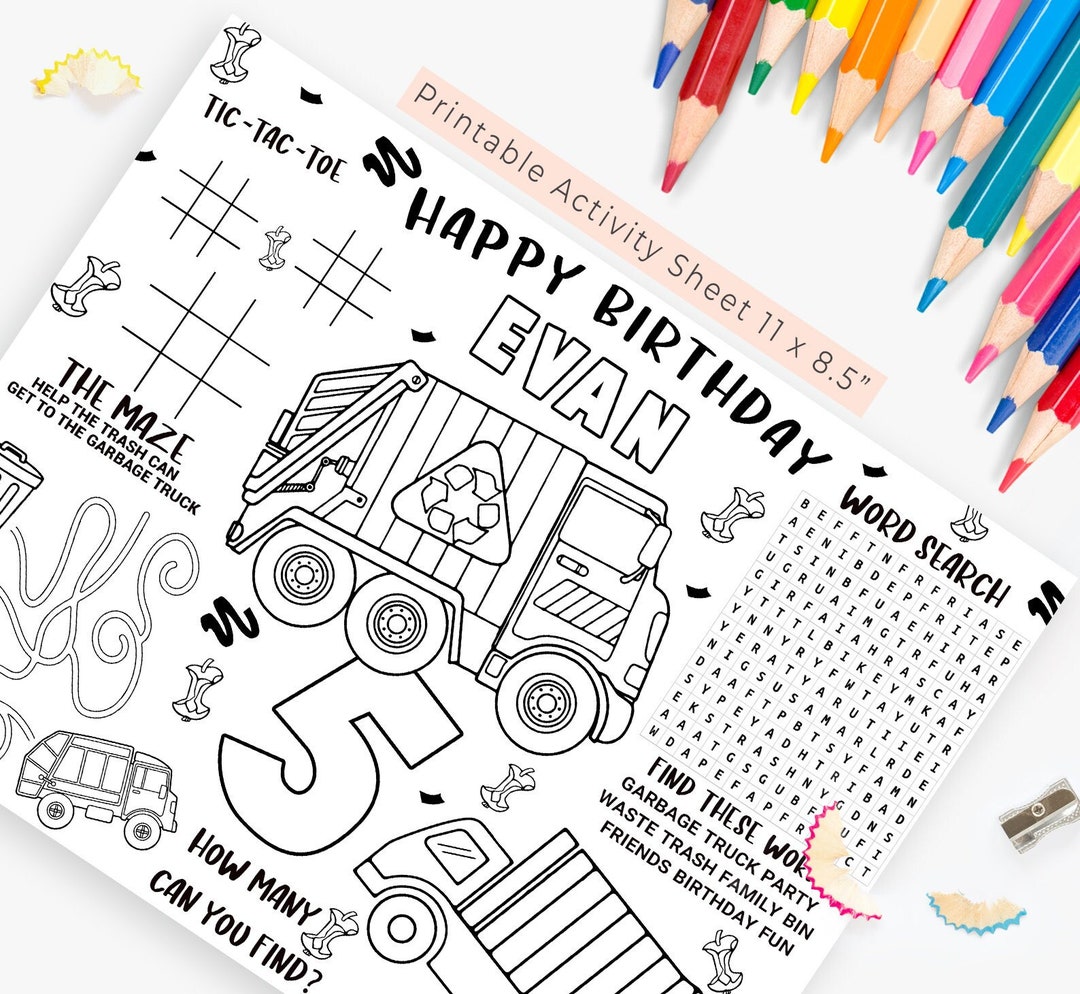 Garbage Truck Activity Page, Garbage Truck Placemat, Garbage Truck ...