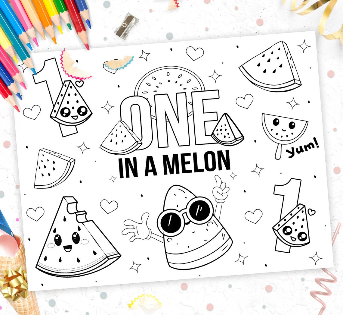 One in a Melon Coloring Page One in a Melon Birthday One in - Etsy