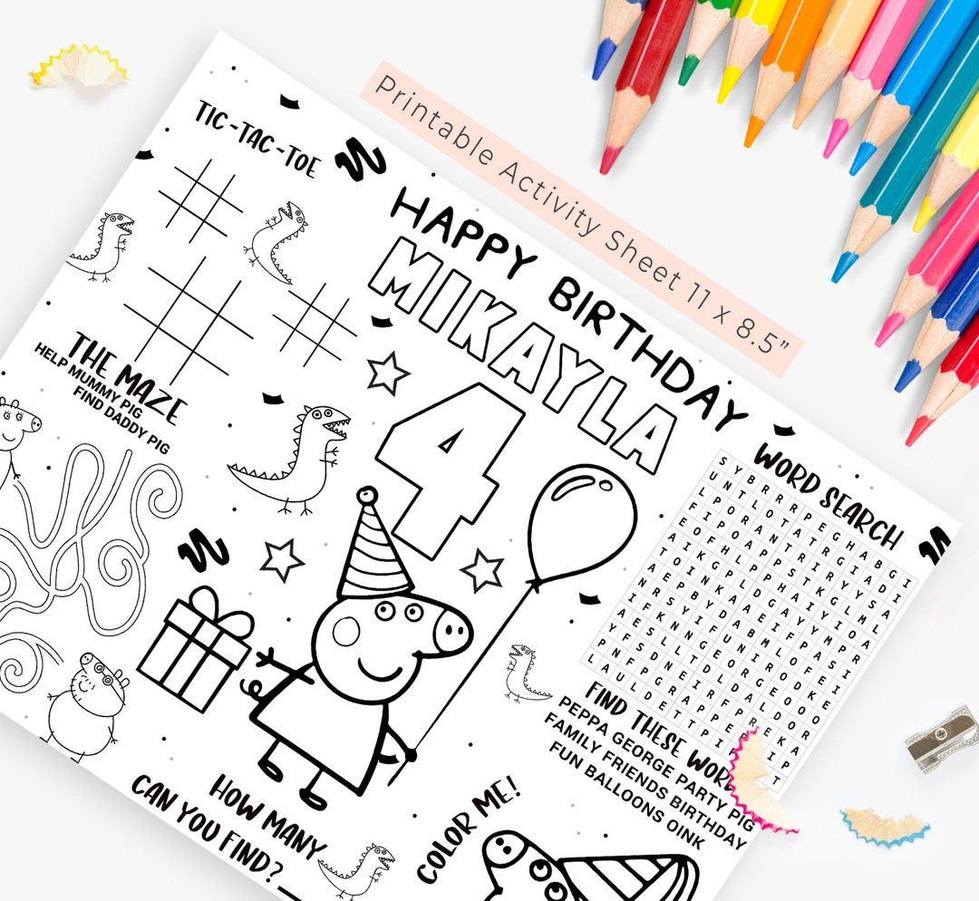Pig Activity Page, Pig Placemat, Cartoon Birthday, Pig Coloring, Pig ...