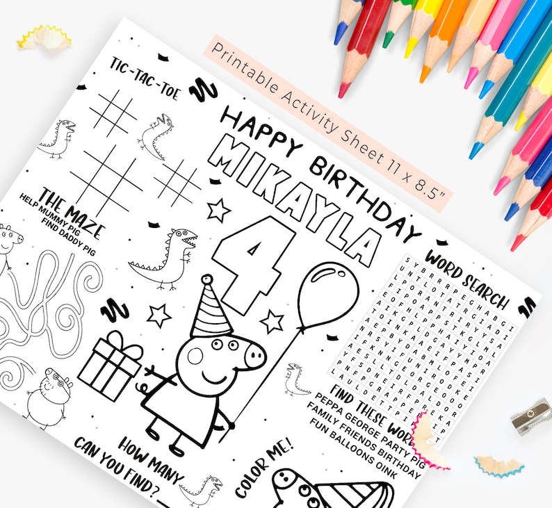 Peppa Pig Activity Page Peppa Pig Placemat Peppa Pig - Etsy