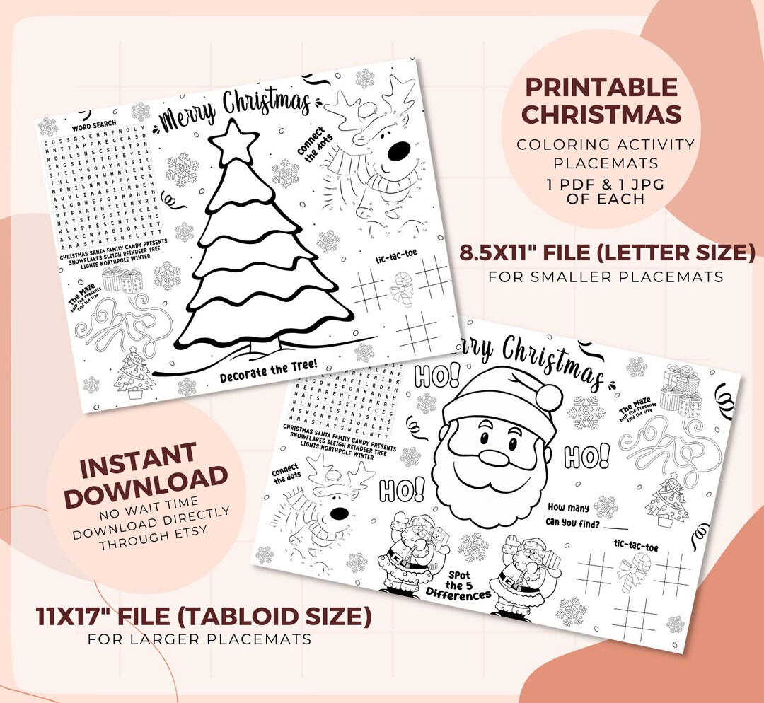 Christmas Activity Placemat: Coloring Sheet, Fun Games (digital ...