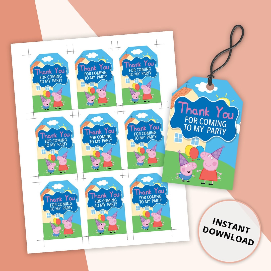 Peppa Pig Thank You Tags, Peppa Pig Party, Peppa Pig Birthday Tags ...