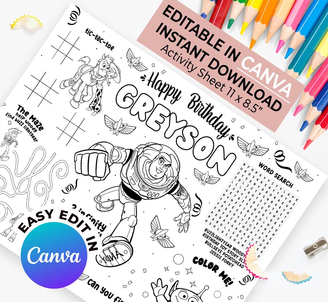 Buzz Lightyear Birthday Activity Sheet: Toy Story Party Game (editable ...