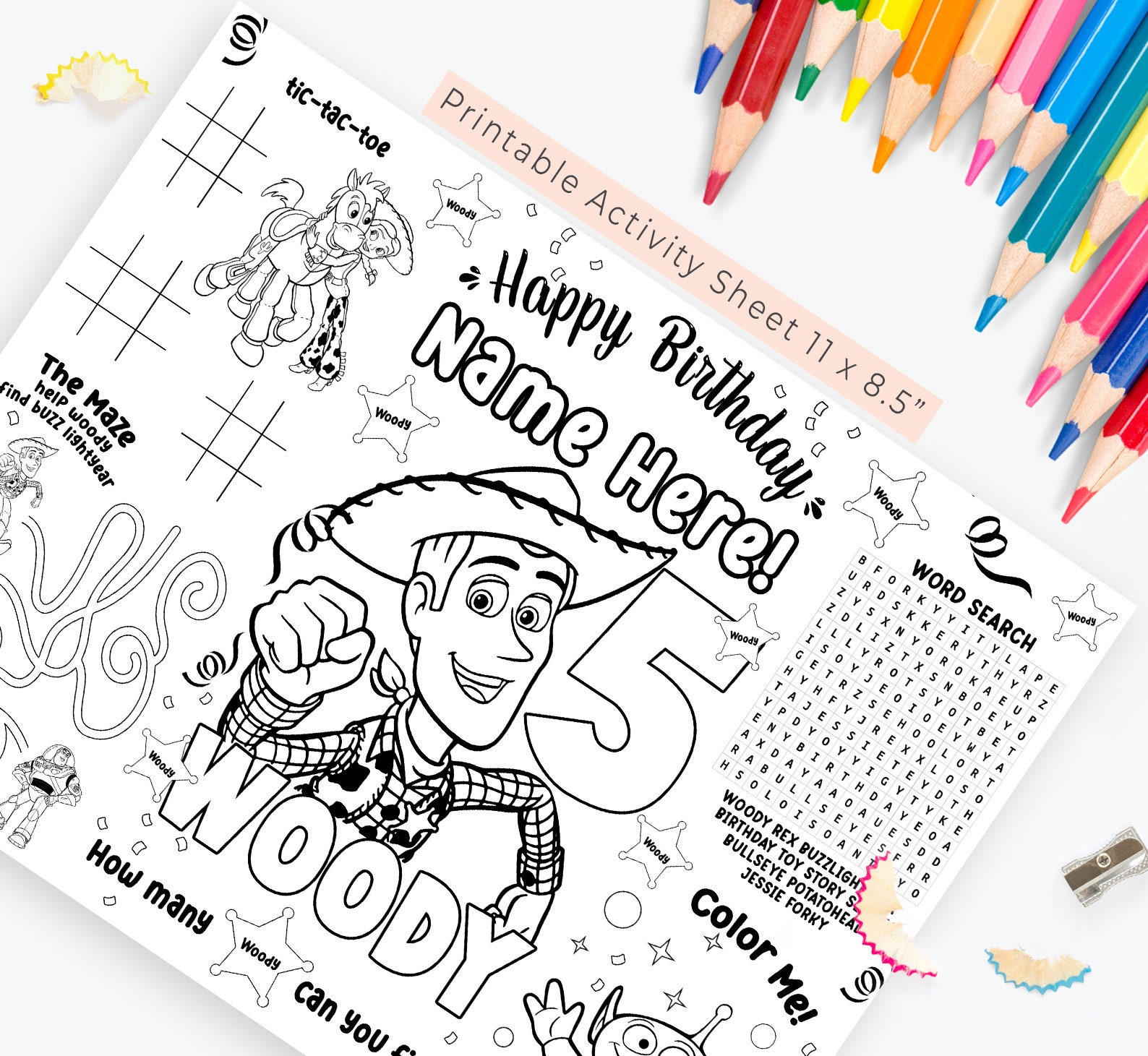 Woody Toy Story Activity Page, Toy Story Placemat, Toy Story Birthday ...