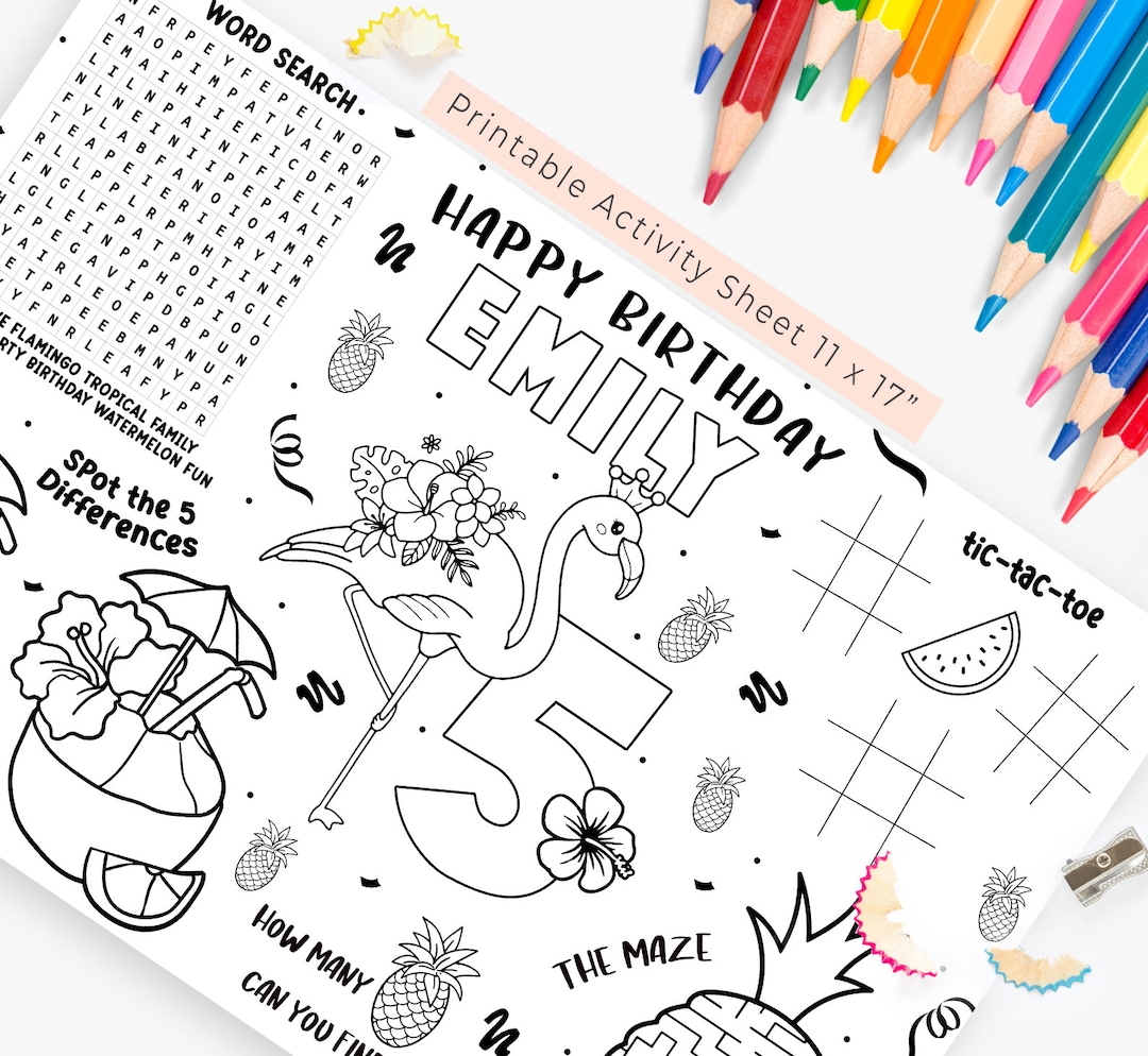 Tropical Coloring Activity Page, Tropical Placemat, Tropical Birthday ...
