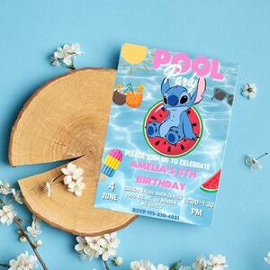Stitch Birthday Pool Party Invitation Stitch and - Etsy