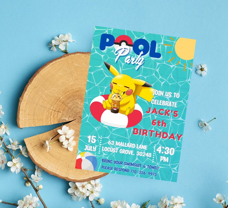 Pikachu Pool Party Birthday Invitation Pokemon Pikachu - Etsy