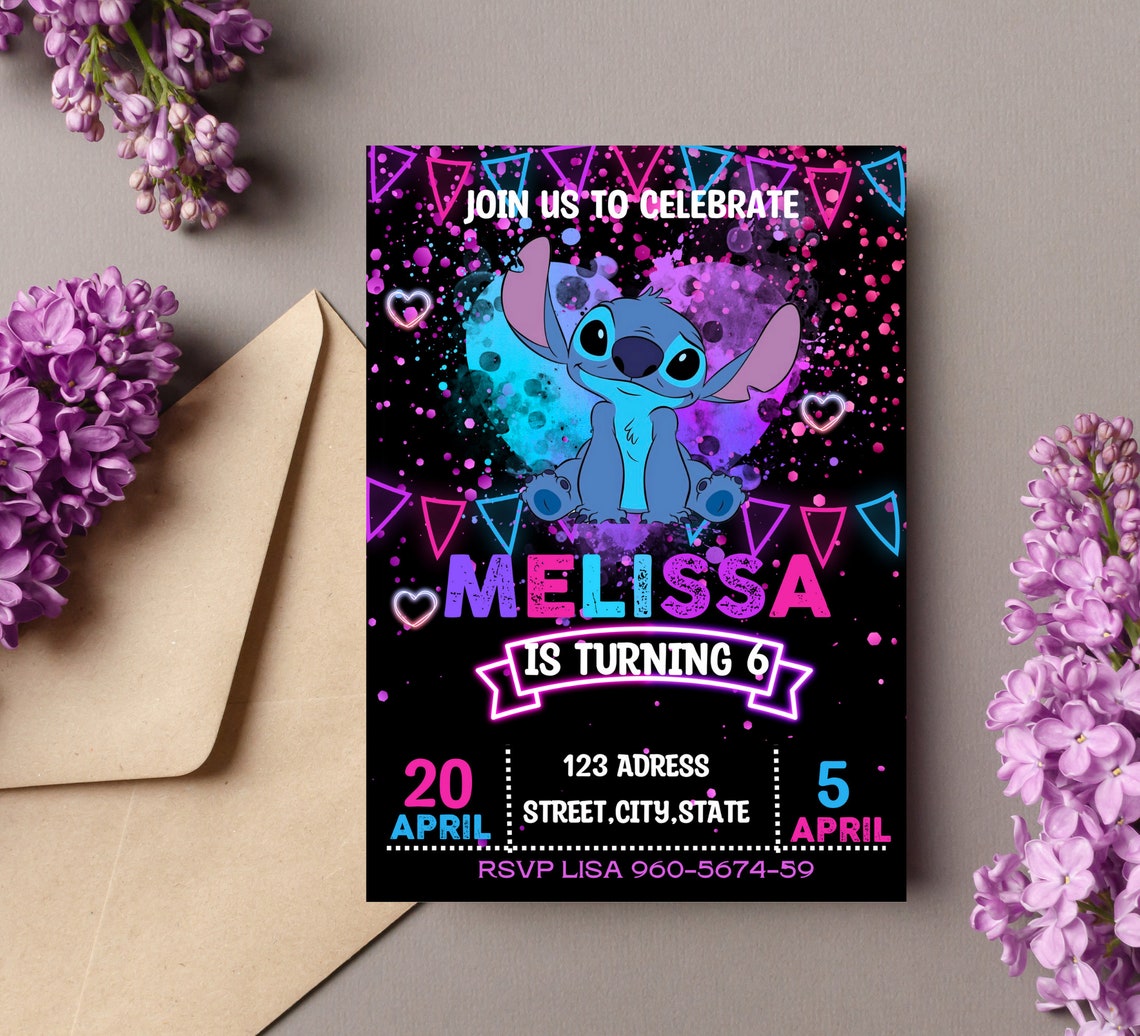 Stitch Birthday Invitations Stitch and Liloeditable Party - Etsy