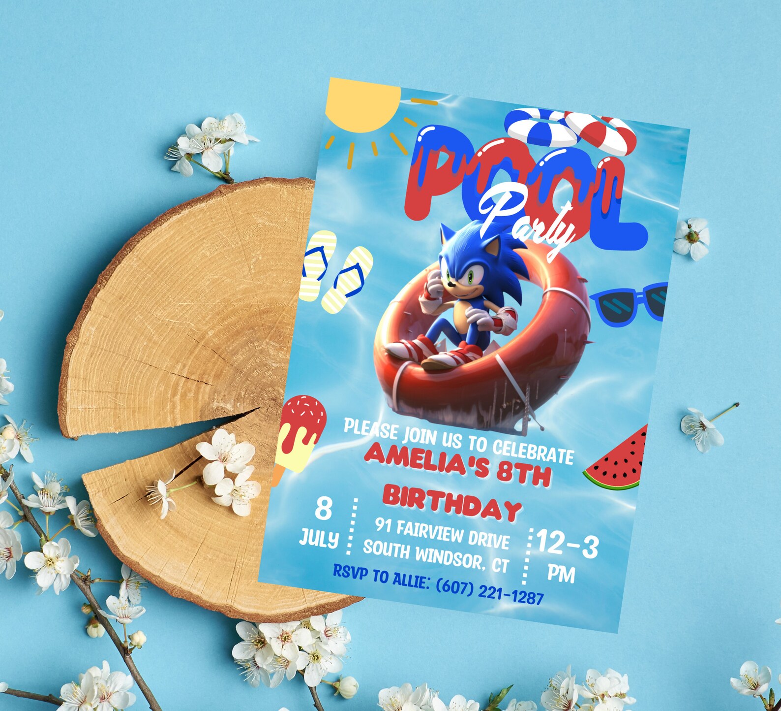 Sonic Pool Party Birthday Invitation Sonic Birthday - Etsy