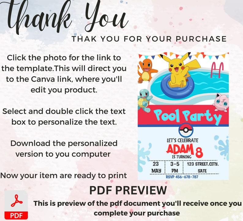 Pokemon Pool Party Birthday Invitation Pikachu Birthday - Etsy