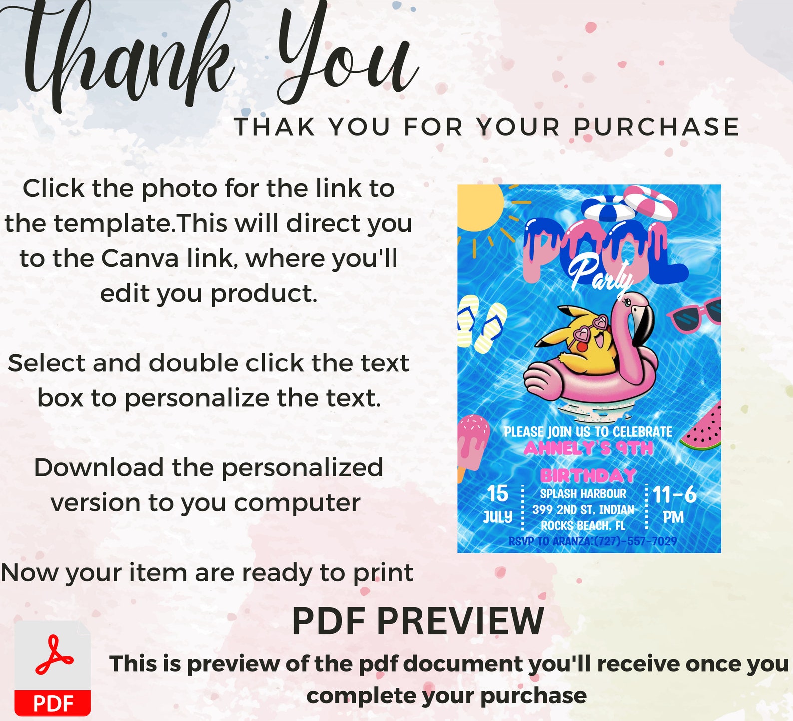 Pikachu Pool Party Birthday Invitation Pokemon Pikachu - Etsy