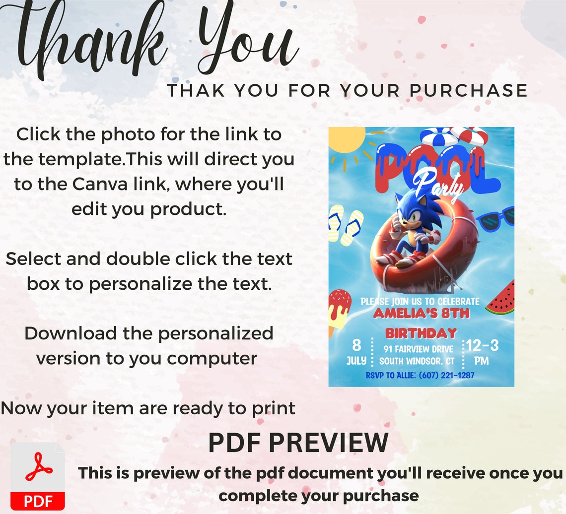 Sonic Pool Party Birthday Invitation Sonic Birthday - Etsy