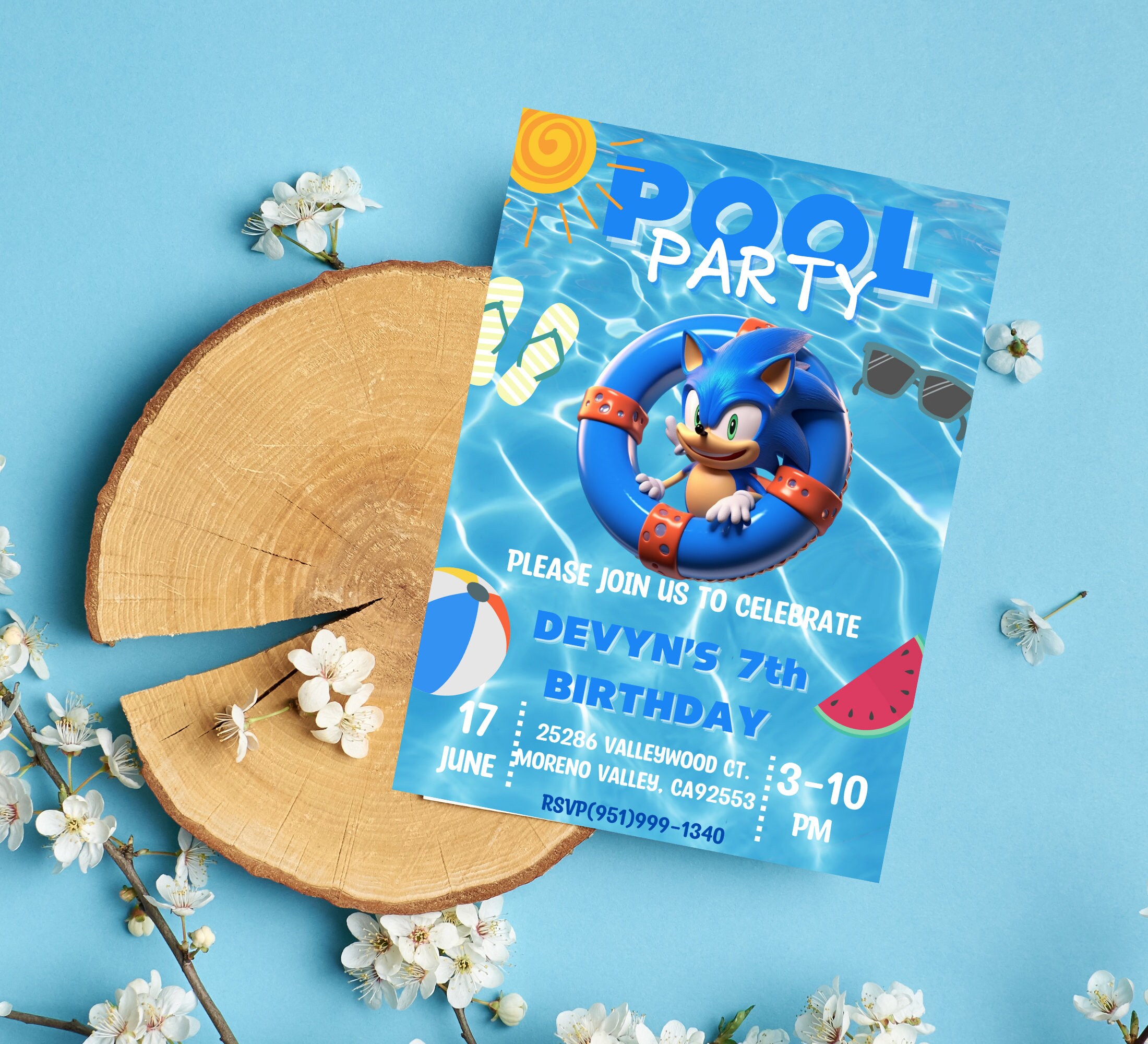 Sonic Pool Party Invitation Sonic Birthday Invitationsonic - Etsy
