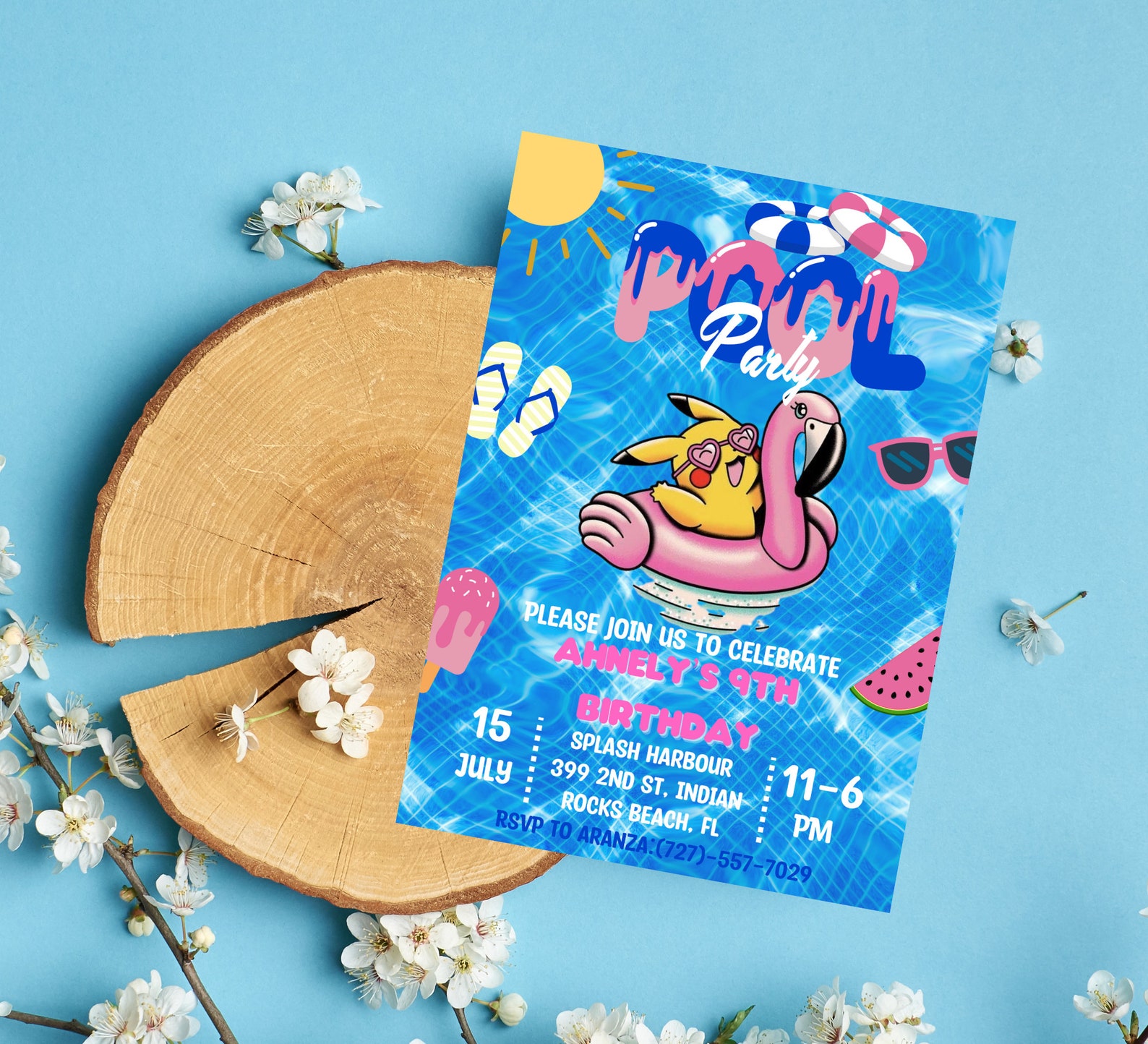 Pikachu Pool Party Birthday Invitation Pokemon Pikachu - Etsy