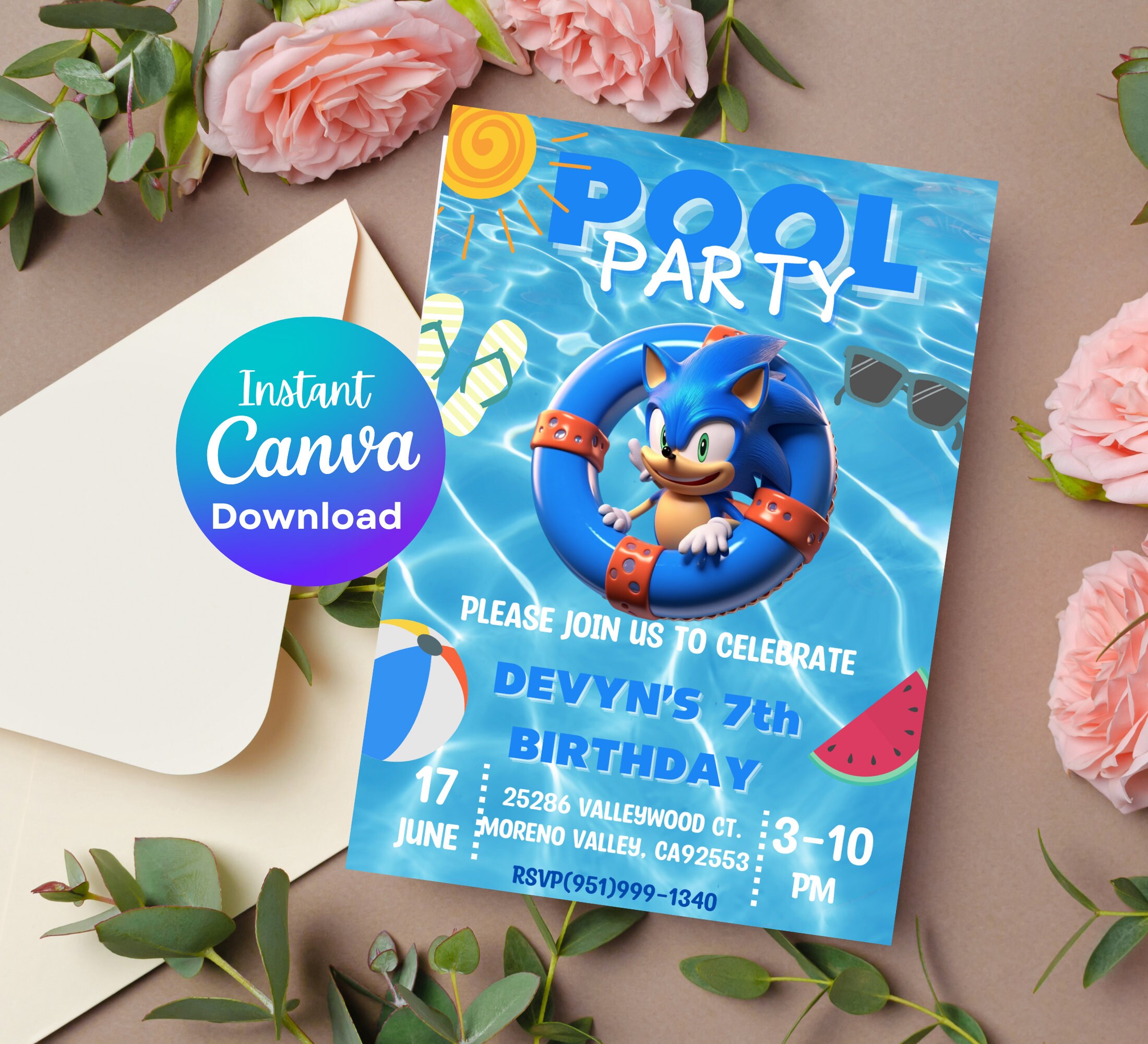 Sonic Pool Party Invitation Sonic Birthday Invitationsonic - Etsy