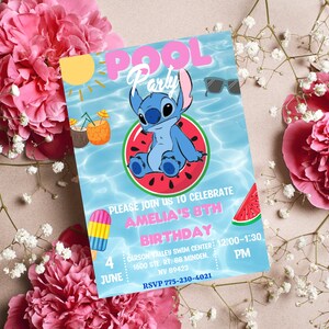 Stitch Birthday Pool Party Invitation Stitch and - Etsy