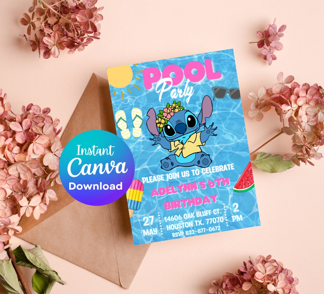 Lilo and Stitch Pool Party Invitationstitch Summer Pool Party - Etsy Canada