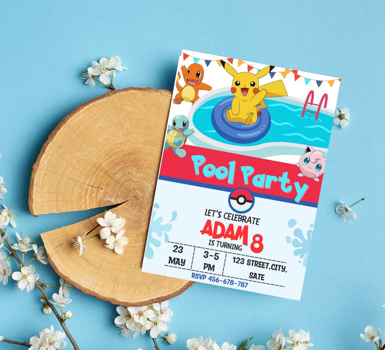 Pokemon Pool Party Birthday Invitation Pikachu Birthday - Etsy