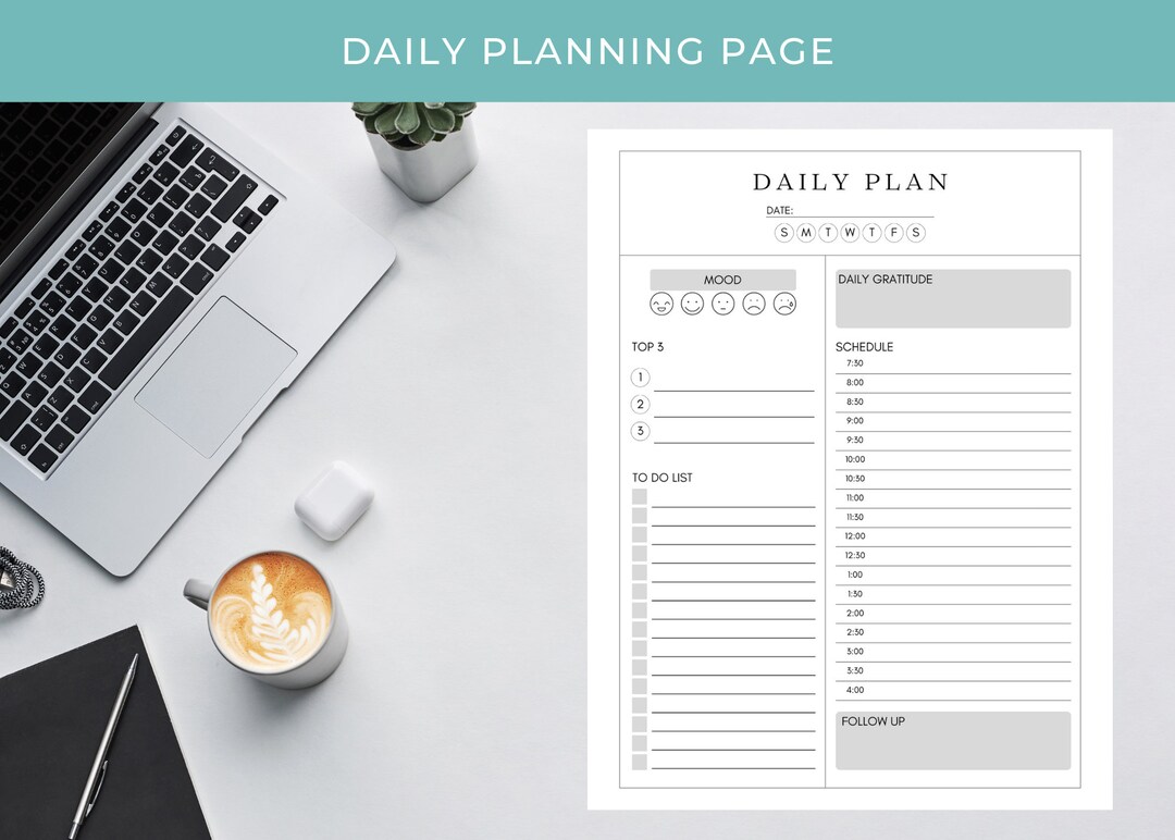 Minimalist Daily Planning Page | 30-minute Intervals - Etsy